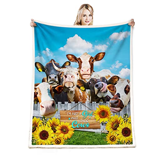 Funny Cow Print Blanket Cute Cow Sunflower Decor Bedding Throw Blanket Gifts for Girl Women Christmas Birthday Valentine's Day Soft Cute Farm Animal Cow Blanket Gifts (COW6,50"x 60")