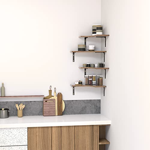 Audessy Corner Floating Shelves, Wall Shelf Set of 4, Rustic Wood Hanging Shelves for Bedroom, Living Room, Bathroom, Kitchen