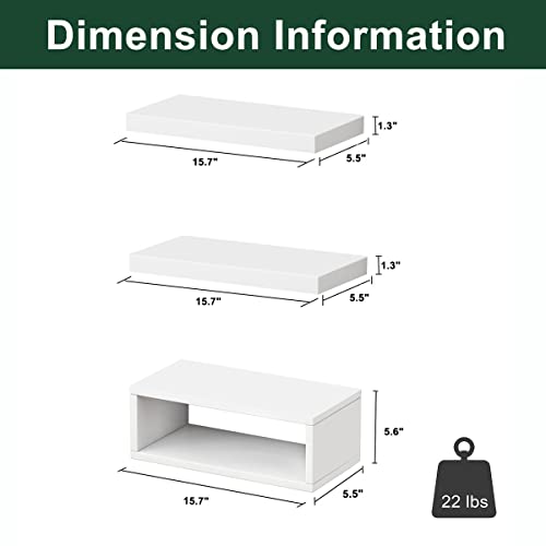 TEPLEDGE Floating Shelves Set of 3, Modern Bathroom Shelves Over Toilet with Paper Storage Rack, Wall Mounted Shelves for Kitchen, Bedroom, White
