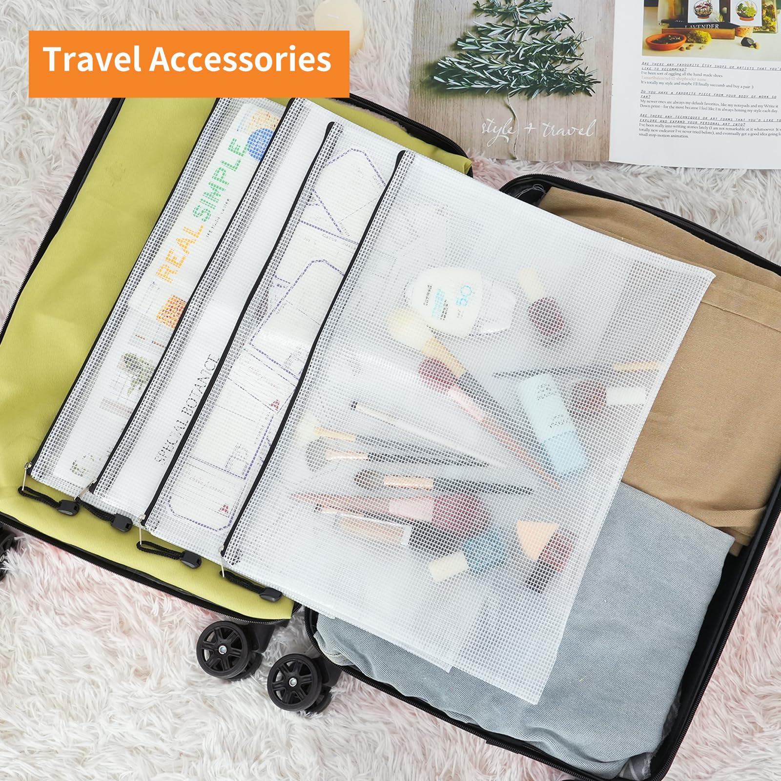 EOOUT 24pcs Mesh Zipper Pouches, A3 Size Waterproof Black Zipper Bags, Water-Resistant Plastic Document Pouch for School Office Supplies, Puzzles & Games Organizing Storage