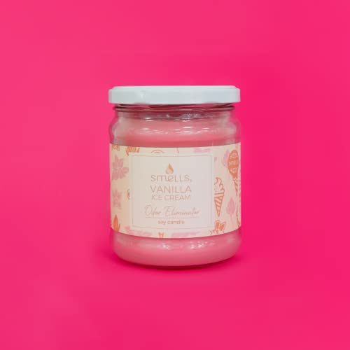 Smells - Odor Eliminator - Premium Soy Wax Jar Scented Candle 12oz. - 100% Cotton Single Wick - Fragranced Candles That Eliminates Odors: Food, Pets, Smoke and Others (1-Pack, Vanilla Ice Cream)
