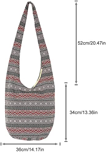 Bohemian Prints Women Messenger Bag, Ethnic Style Hippie Hobo Bag, canvas Shoulder Crossbody Bag, Shoulder Bag for vacations, camping, school, shopping, beach, etc -D