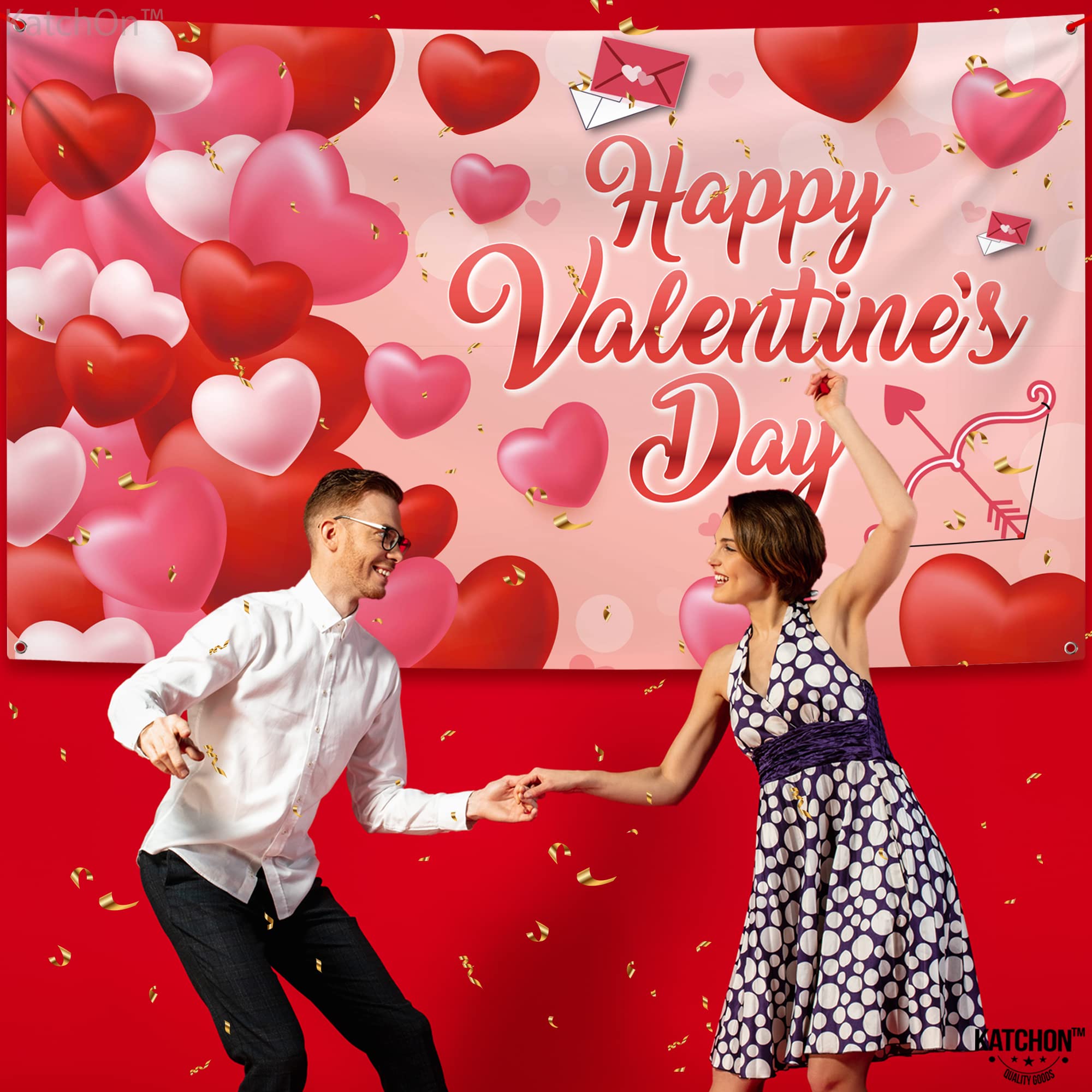 Large, Happy Valentines Day Backdrop - 72x44 Inch | Happy Valentines Day Banner, Valentines Day Decor | Wall Banner Valentine Day Backdrop, Valentines Day Decoration | Valentines Decorations for Party