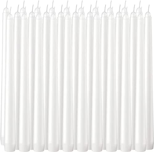 White Taper Candles - 30 Pack Unscented 10 Inch Dinner Candle Set -7-8 Hours Burn Time - Smokeless and Dripless Household, Wedding, Party, Home Décor Candlesticks