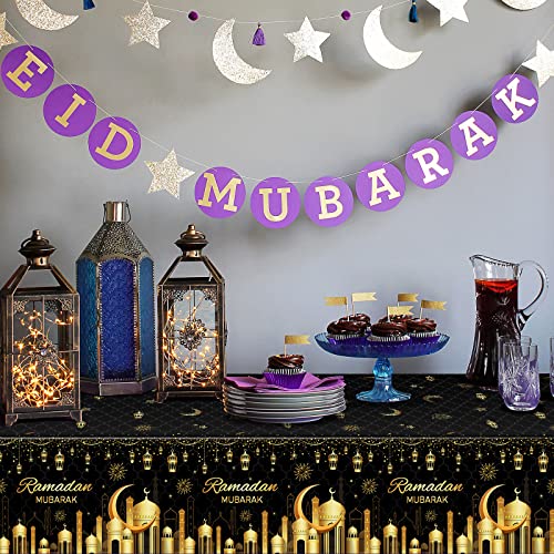 6 Pack Ramadan Plastic Tablecloth Decorations for Home, Eid Mubarak Ramadan Disposable Table Cover Decorations, Muslim Happiness Ramadan Eid Al-fitr Table Cloths for Ramadan Party Supplies, 54x108Inch