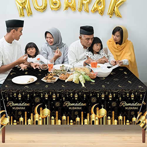 6 Pack Ramadan Plastic Tablecloth Decorations for Home, Eid Mubarak Ramadan Disposable Table Cover Decorations, Muslim Happiness Ramadan Eid Al-fitr Table Cloths for Ramadan Party Supplies, 54x108Inch