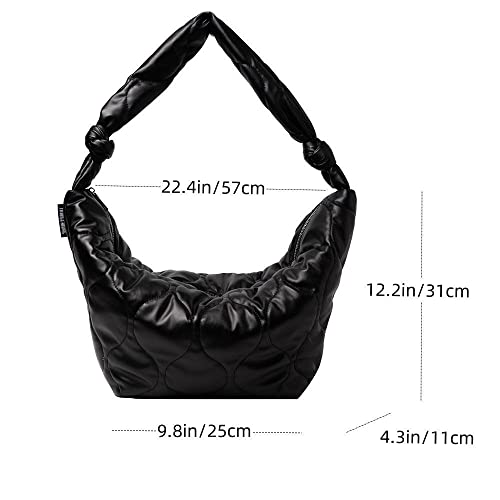 Puffer Tote Bag Quilted Handbags Puffy Crossbody Purse Large Luxury Bags for Women (Black-Cloth)