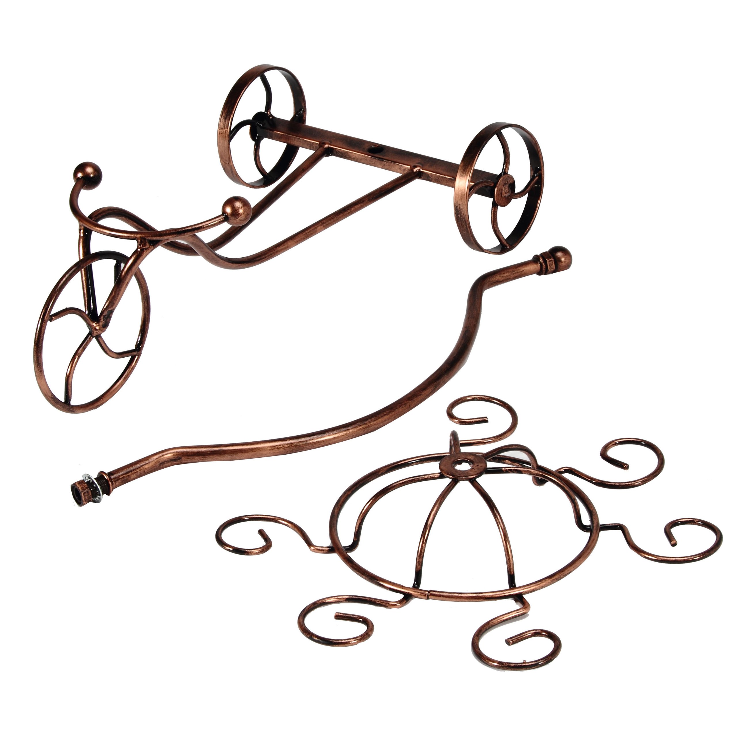 MyGift Vintage Bronze Metal Tabletop Wine Bottle Holder and Wine Glass Rack with Perisian Tricycle Design, Holds Single Bottle and 6 Stemware