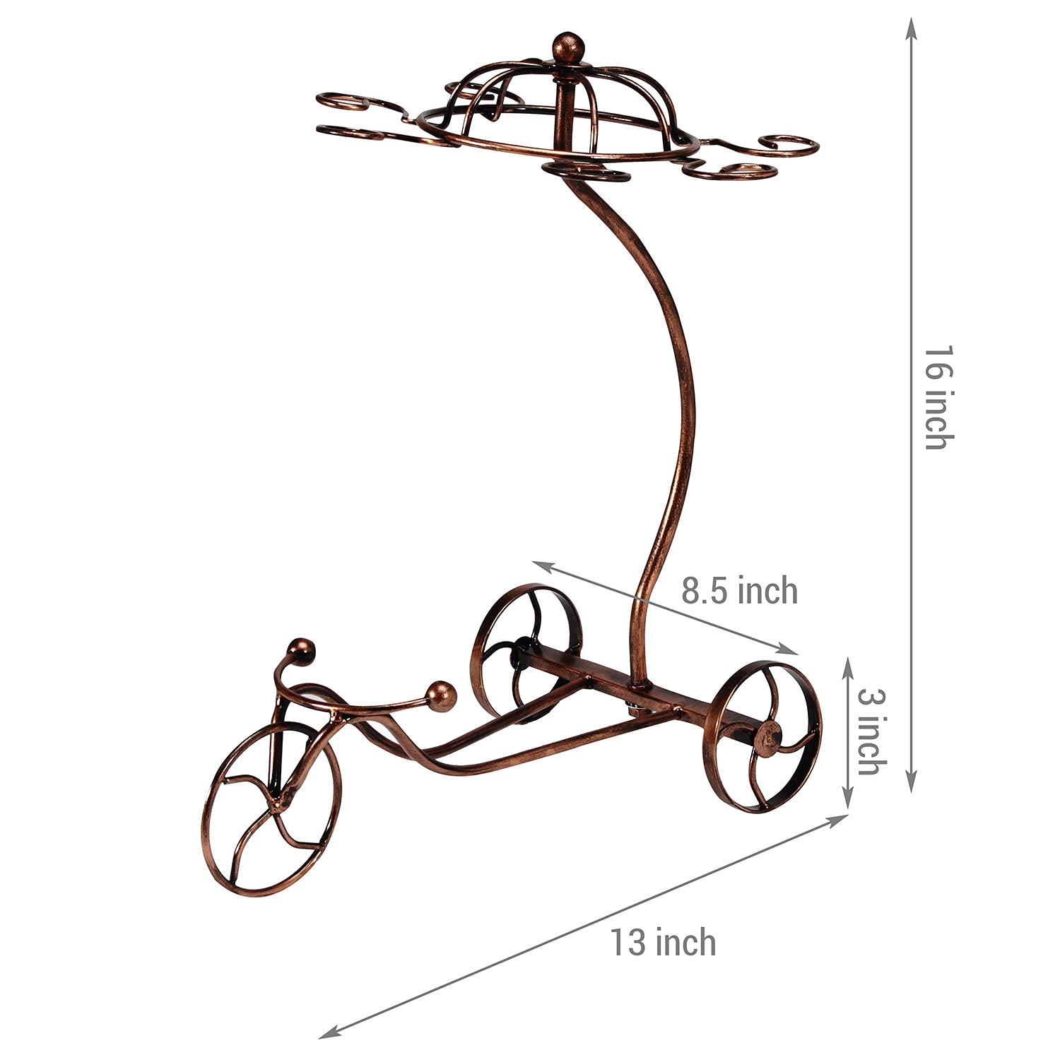 MyGift Vintage Bronze Metal Tabletop Wine Bottle Holder and Wine Glass Rack with Perisian Tricycle Design, Holds Single Bottle and 6 Stemware