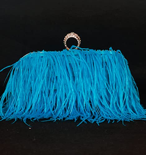 ZAKIA Ostrich Feather Clutch Purse Fluffy Tote Handbag for Women Evening Party Prom (A-Acid blue)