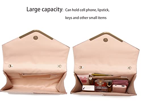 MUDUO Sequined PU Clutch Purse for Women Evening Bag Party Clutches Wedding Purses Cocktail Prom Handbags (Champagne Pink)