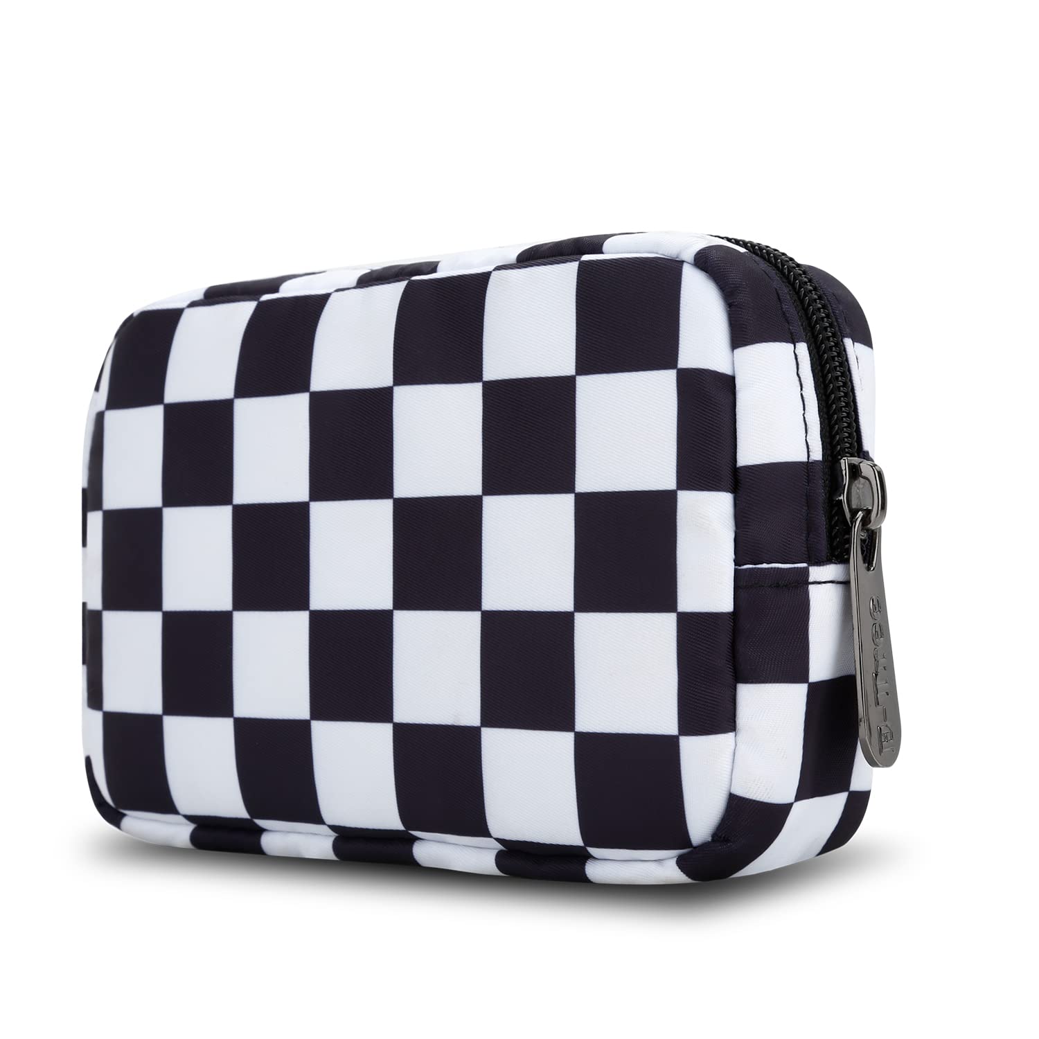 E-Tree Cute Small Makeup Bag, Cosmetic Toiletry Skin Care Make up Little Items Pouch for Purse,Zipper Mini Tech Charger Cable Electronic Organizer Case,Travel Accessories for Women Men Teen,Checkered