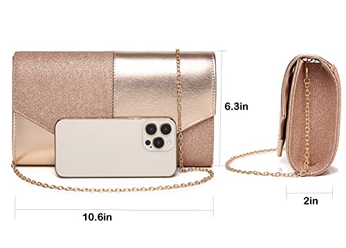 MUDUO Sequined PU Clutch Purse for Women Evening Bag Party Clutches Wedding Purses Cocktail Prom Handbags (Champagne Pink)
