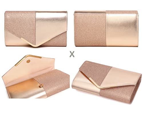 MUDUO Sequined PU Clutch Purse for Women Evening Bag Party Clutches Wedding Purses Cocktail Prom Handbags (Champagne Pink)