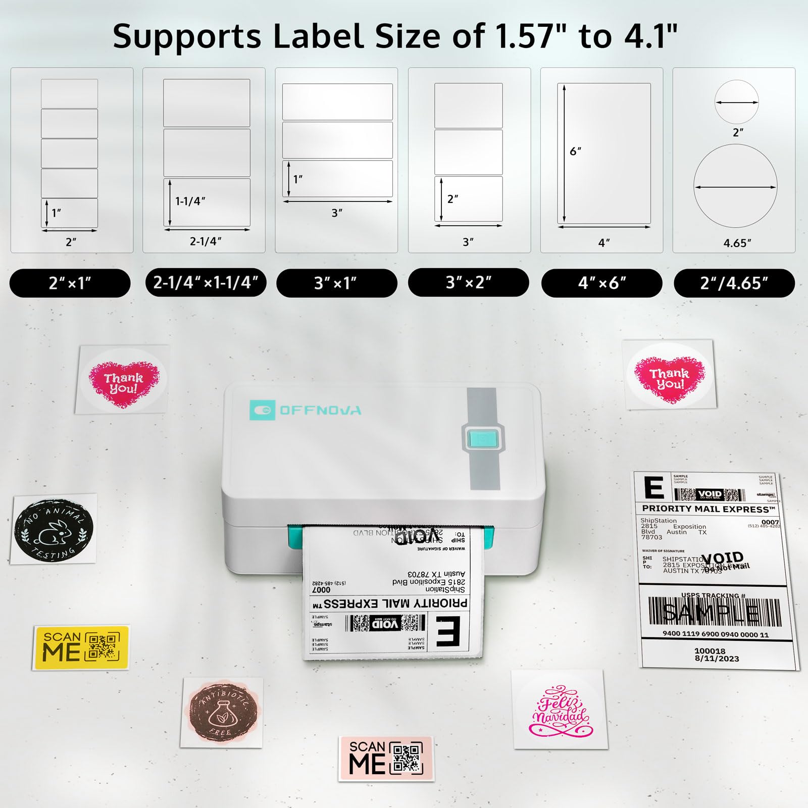 OFFNOVA Bluetooth Thermal Label Printer, Wireless 4X 6 Shipping Label Printer for Small Business Packaging Supplies, Supports Shipstation Paypal FBA Esty USPS