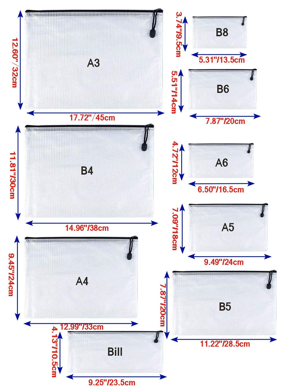 Oaimyy-B8,12 Pcs,Plastic Small Zipper Pouch Document Folders Bag & Zip File Folders for School Office Supplies, Travel,Puzzles Games Organizing Storage