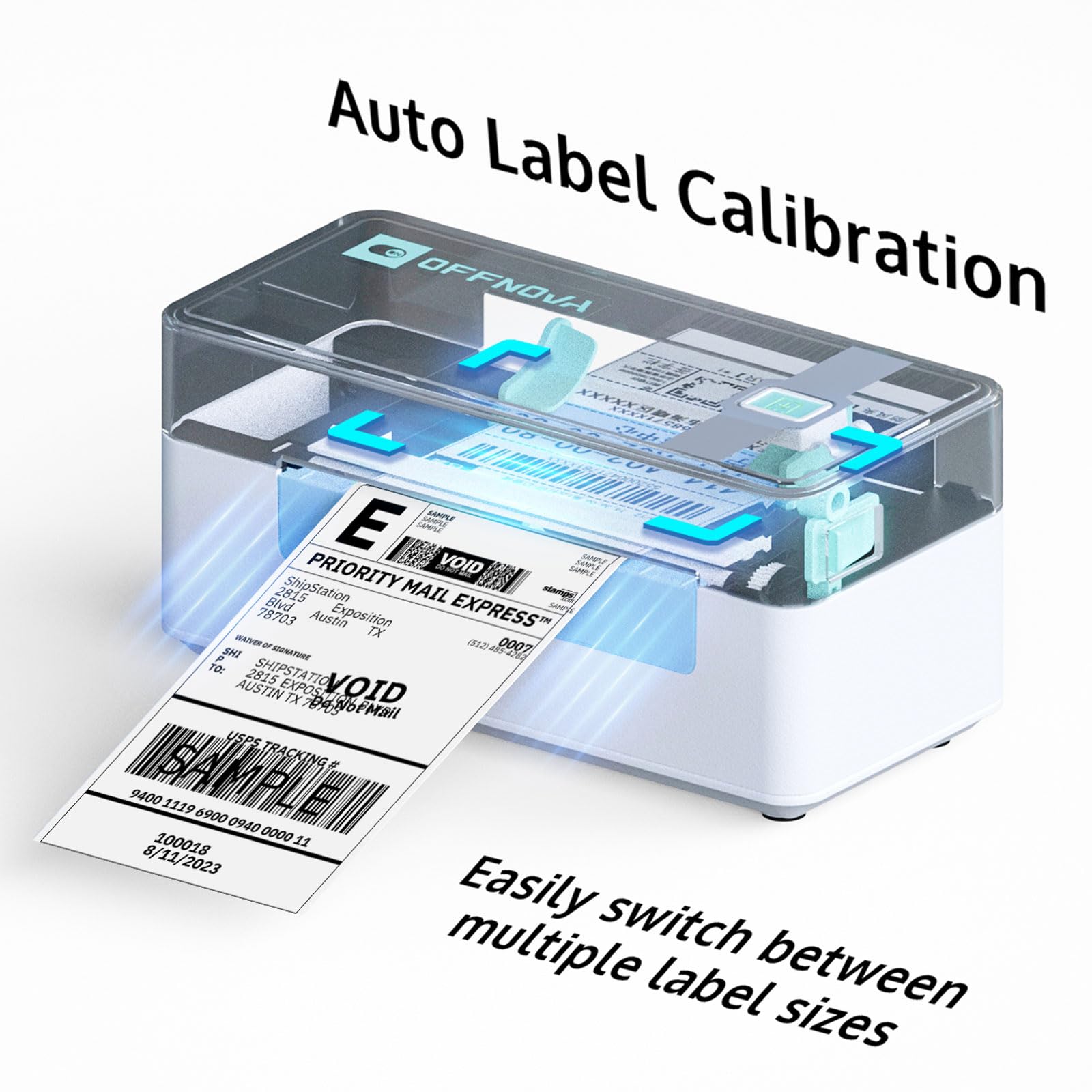 OFFNOVA Bluetooth Thermal Label Printer, Wireless 4X 6 Shipping Label Printer for Small Business Packaging Supplies, Supports Shipstation Paypal FBA Esty USPS