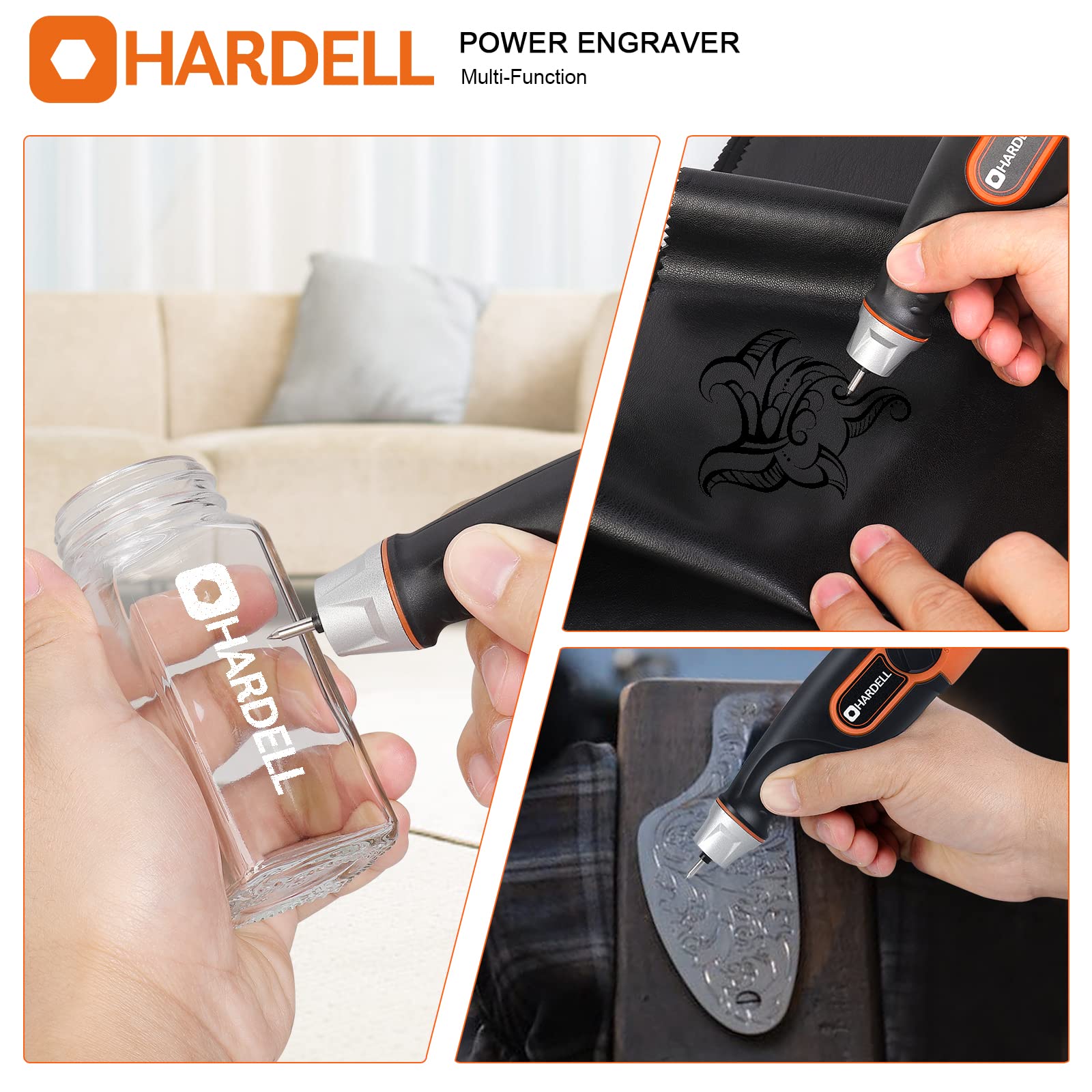 24W Engraver Pen,HARDELL 5 Speed Etching Tool with Letter/Number Stencil,Soft Handle Engraver with Tungsten Carbide Steel Bits for Metal, Tile, Stone, Wood,Leather, Glass, PVC Pipe, DIY Crafts