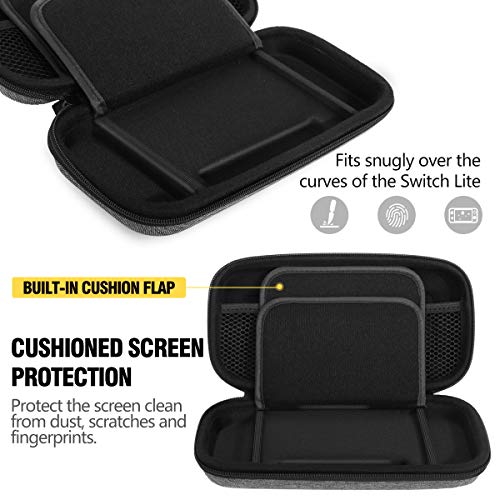 TiMOVO Carrying Case for Nintendo Switch Lite, Shock Absorbing Protective Travel Carrying Pouch Durable Hard Shell Bag with Handle for Nintendo Switch Lite, Game Cards, Accessories - Gray