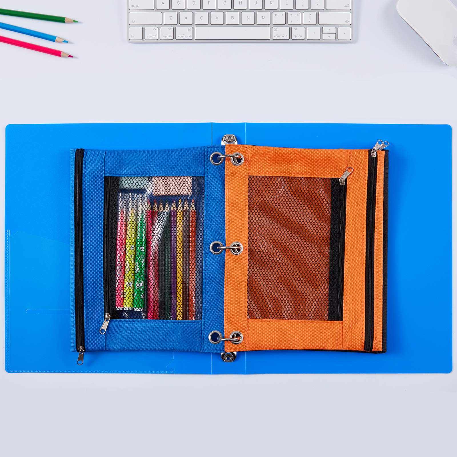 Sooez Pencil Pouch for 3 Ring Binder, 2 Pack Fabric Binder Pouch with 2 Pockets, Pencil Bags with Zipper and Reinforced Grommets, Pencil Cases for Binder