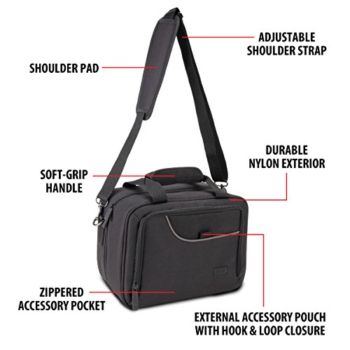 USA GEAR Carrying Case Compatible with Logitech G Cloud Handheld Gaming Console - Travel Bag for Headsets, Bluetooth Headphones, More Gaming Accessories - Customizable Interior, Shoulder Strap - Black