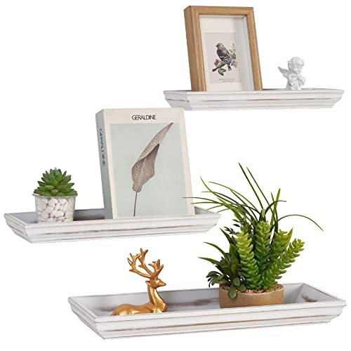 GYJZIFW Floating Shelves Wall Mounted Set of 3 ,Rrustic Wood Wall Shelves White for Bedroom, Bathroom, Living Room, Kitchen, Laundry Room Wall Decor