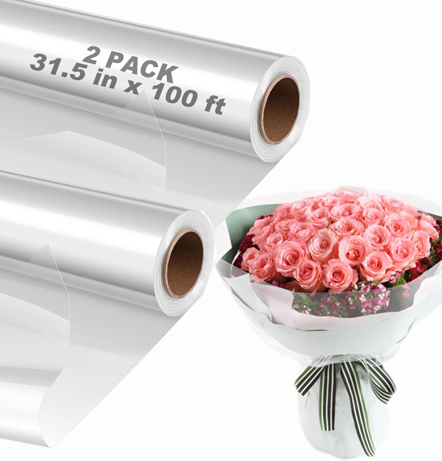 shanqian Clear Cellophane Wrap Roll (31.5 in x 200 ft), Cellophane Roll Clear Wrap Cellophane Bags, Clear Wrapping Paper to Wrap Gift Baskets Cellophane Basket Wrap Gift Wrap