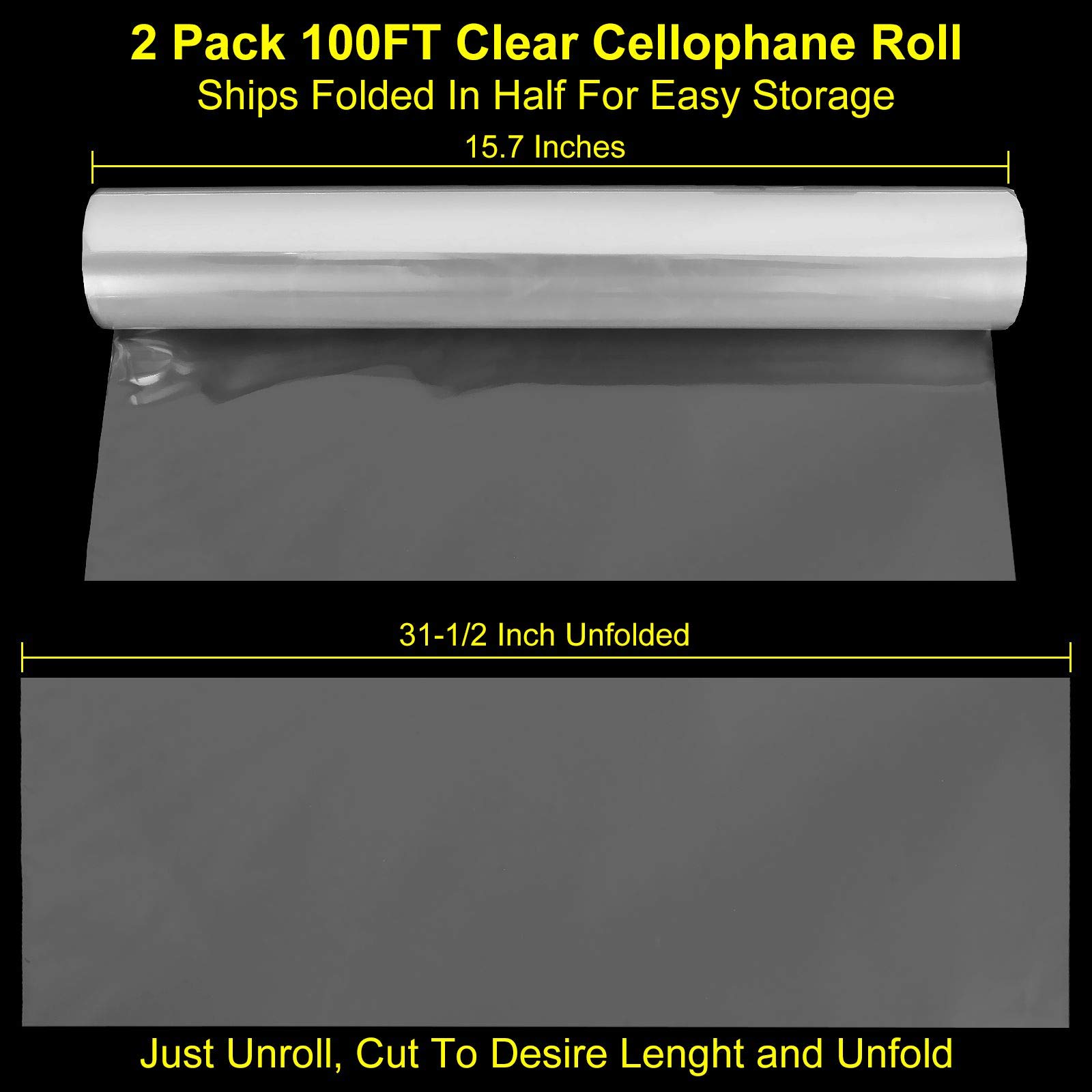 shanqian Clear Cellophane Wrap Roll (31.5 in x 200 ft), Cellophane Roll Clear Wrap Cellophane Bags, Clear Wrapping Paper to Wrap Gift Baskets Cellophane Basket Wrap Gift Wrap