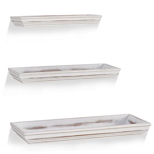 GYJZIFW Floating Shelves Wall Mounted Set of 3 ,Rrustic Wood Wall Shelves White for Bedroom, Bathroom, Living Room, Kitchen, Laundry Room Wall Decor
