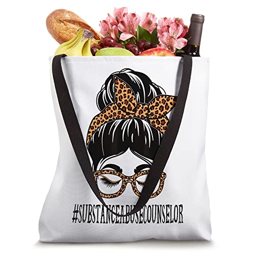 Substance Abuse Counselor Mom Leopard Messy Bun Hair Woman Tote Bag