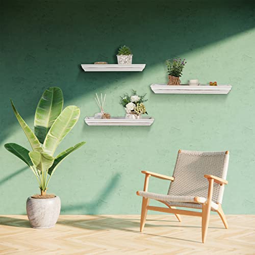 GYJZIFW Floating Shelves Wall Mounted Set of 3 ,Rrustic Wood Wall Shelves White for Bedroom, Bathroom, Living Room, Kitchen, Laundry Room Wall Decor