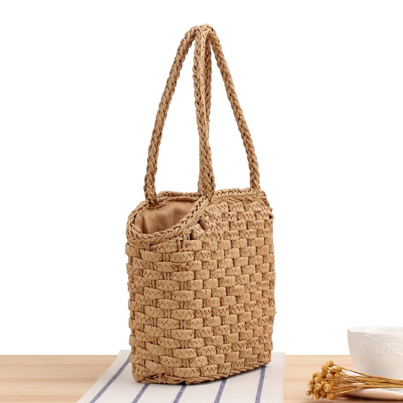 Straw Beach Bag for Women Summer Woven Tote Bag Rattan Hobo Bohemian Vacation Bags Waterproof Sandproof (beige)