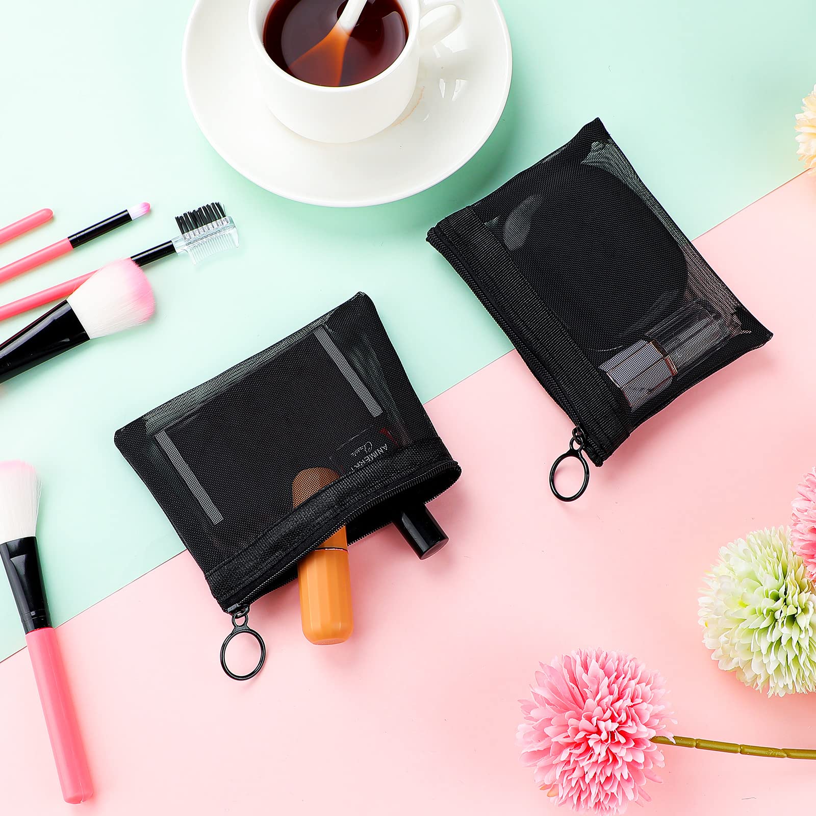 Black Small Zipper Pouch Mesh Mini Cosmetic Bag Coin Purse Bulk Mesh Coin Pouch Organizer for Women Travel Home, 5 x 4 Inch(20 Pcs)