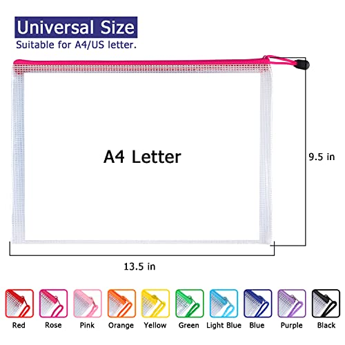 Tamaki 10 Pack Mesh Zipper Pouch Document Bag Waterproof Zip File Folders for School Office Supplies Travel Storage Bags
