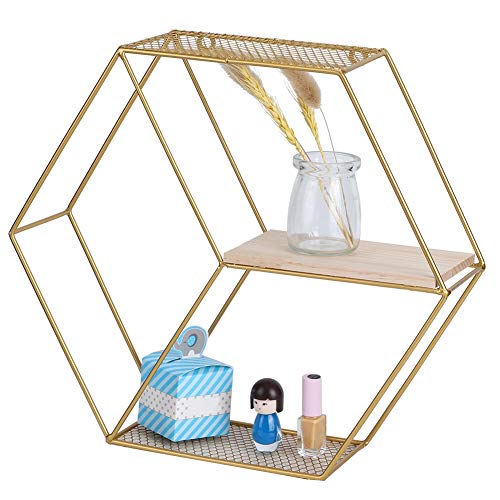 ZPSHYD Wall Mounted Floating Hexagon Shelves, Hexagon Floating Shelves Wall Decor Hexagon Geometric Wall Shelf for Home Office Wall Decor(Gold)