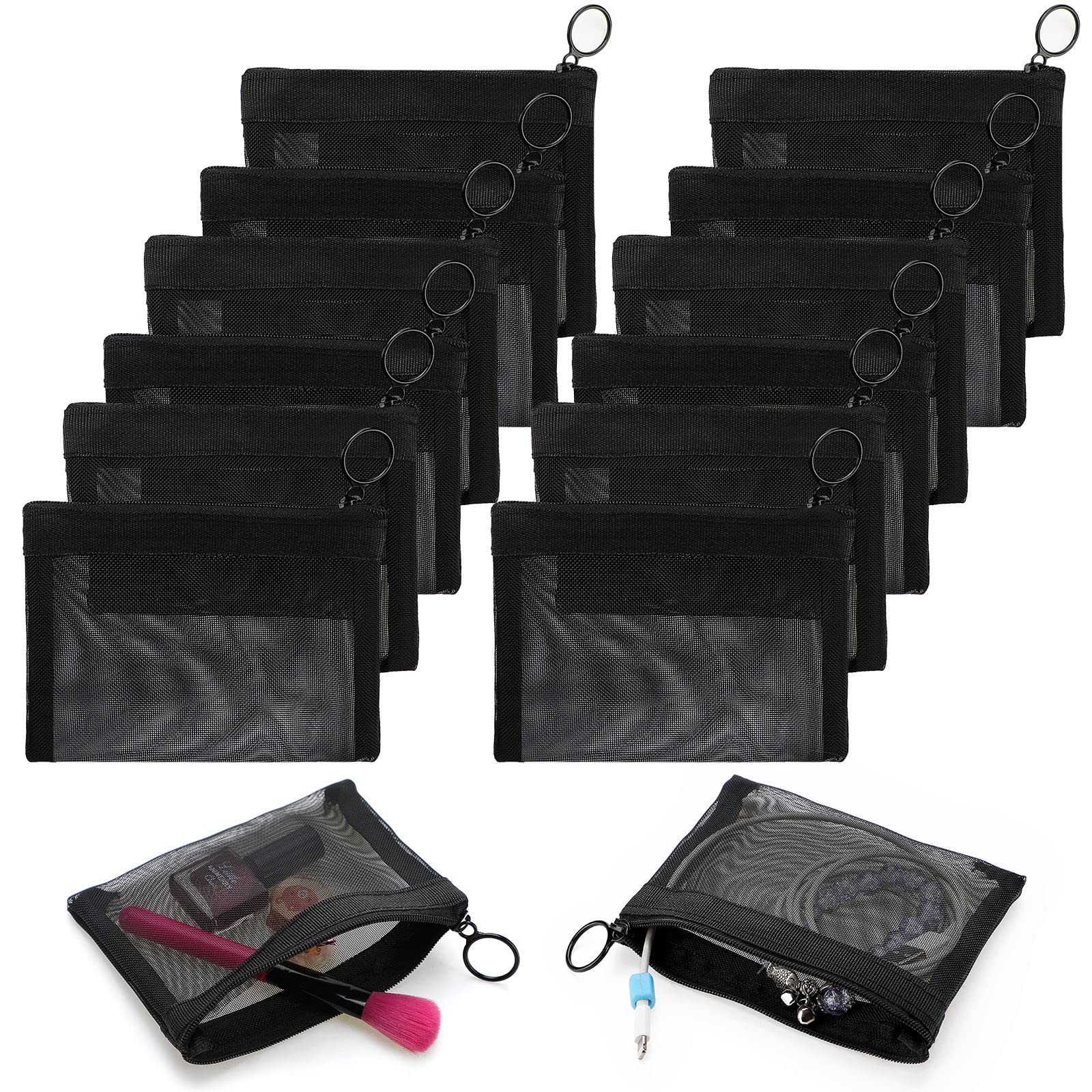 Black Small Zipper Pouch Mesh Mini Cosmetic Bag Coin Purse Bulk Mesh Coin Pouch Organizer for Women Travel Home, 5 x 4 Inch(20 Pcs)