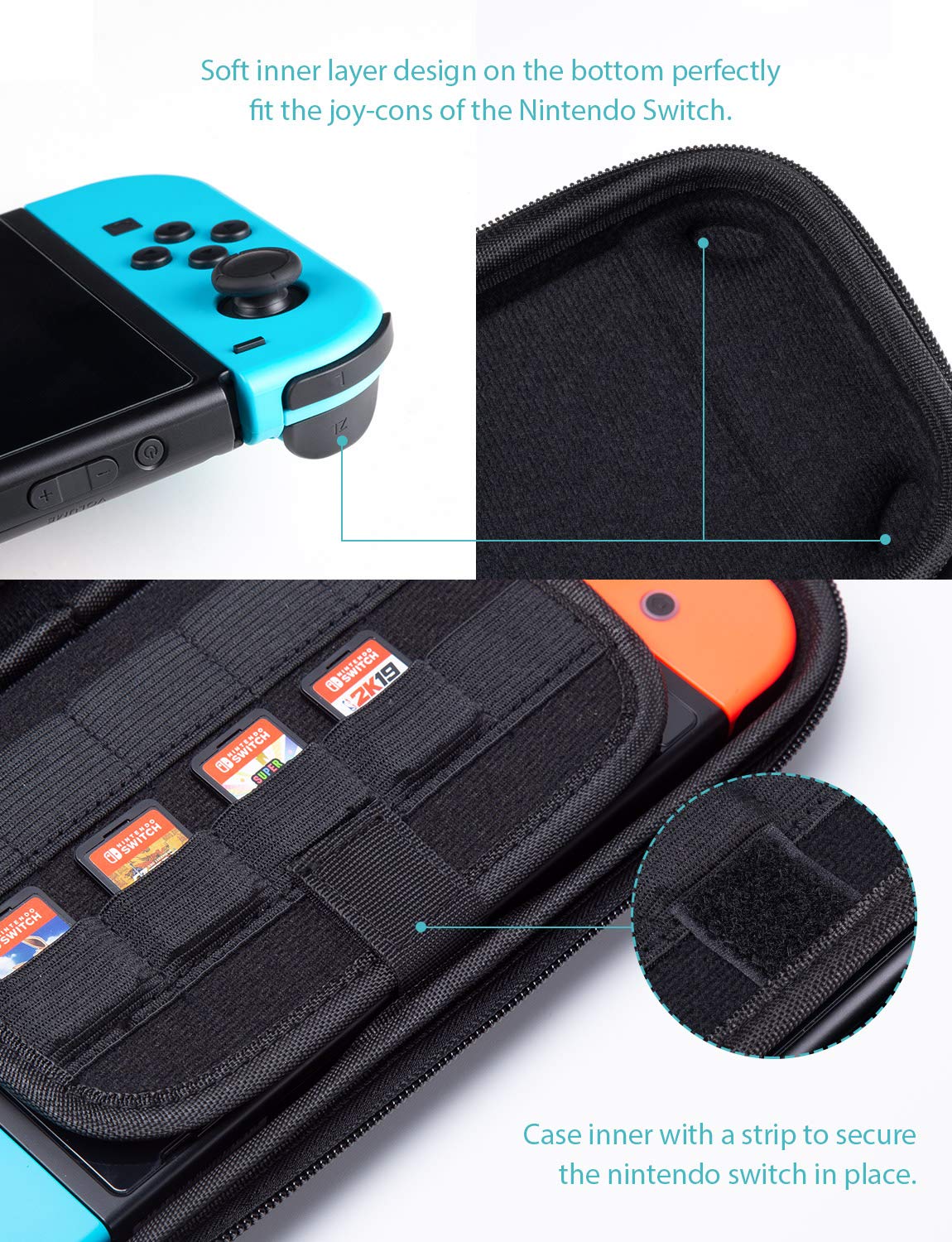 LUNGEAR Carrying Case Compatible for Nintendo Switch with 10 Game Cartridge Holders, Protective Hard Shell Travel Carrying Case Pouch for Nintendo Switch Console & Accessories,Red