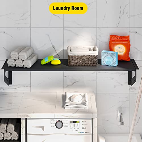Adjustable Metal Wall Shelves, 8"x18.5"~31.5" ,120lbs Load Heavy Duty Wall Mount Storage Shelves w/ Shelf Bracket for Kitchen, Garage, Hotel, Restaurant, Bar and Utility Room (Black, 8"x18.5"~31.5")