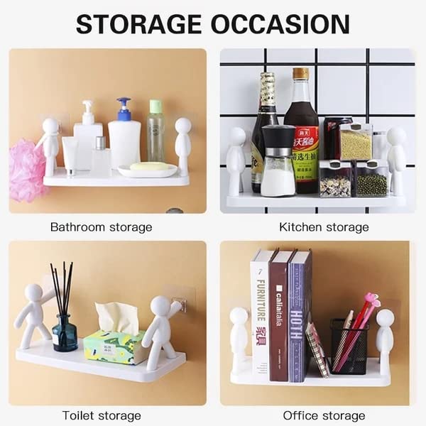 Giroayus Punching-Free Villain Storage Rack The Kitchen Toilet Receive Shelf,Floating Shelves Bathroom Wall Mounted Shelf (White, 4pc)