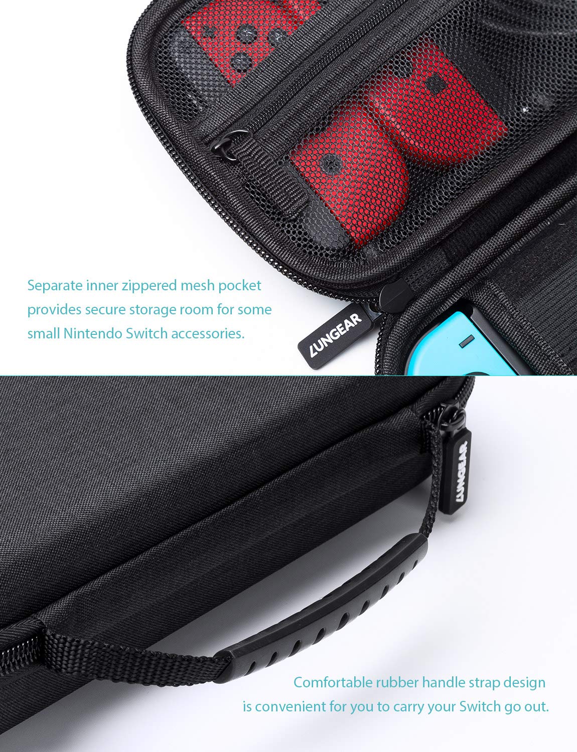LUNGEAR Carrying Case Compatible for Nintendo Switch with 10 Game Cartridge Holders, Protective Hard Shell Travel Carrying Case Pouch for Nintendo Switch Console & Accessories,Red