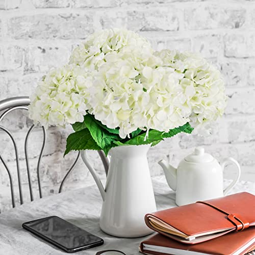 JPSOR 40pcs Artificial Hydrangea Silk Flower Heads with Stems, Fake Flowers for Mothers Day Wedding Centerpiece Home Garden Party Decoration (White)