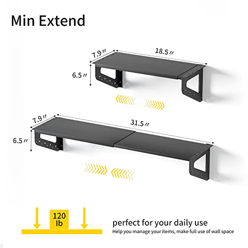 Adjustable Metal Wall Shelves, 8"x18.5"~31.5" ,120lbs Load Heavy Duty Wall Mount Storage Shelves w/ Shelf Bracket for Kitchen, Garage, Hotel, Restaurant, Bar and Utility Room (Black, 8"x18.5"~31.5")