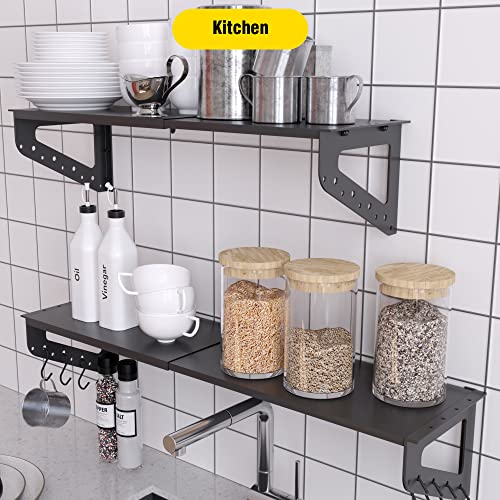 Adjustable Metal Wall Shelves, 8"x18.5"~31.5" ,120lbs Load Heavy Duty Wall Mount Storage Shelves w/ Shelf Bracket for Kitchen, Garage, Hotel, Restaurant, Bar and Utility Room (Black, 8"x18.5"~31.5")
