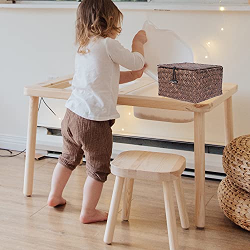 Cabilock Home Storage Basket 3 pieces Woven Basket Seagrass wicker basket with lid Decorative Storage Boxes With Lids Basket With Lid Rattan Storage Basket Rattan Storage Basket