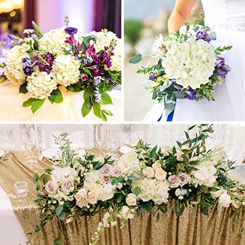 JPSOR 40pcs Artificial Hydrangea Silk Flower Heads with Stems, Fake Flowers for Mothers Day Wedding Centerpiece Home Garden Party Decoration (White)