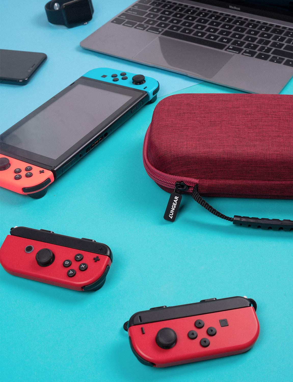 LUNGEAR Carrying Case Compatible for Nintendo Switch with 10 Game Cartridge Holders, Protective Hard Shell Travel Carrying Case Pouch for Nintendo Switch Console & Accessories,Red