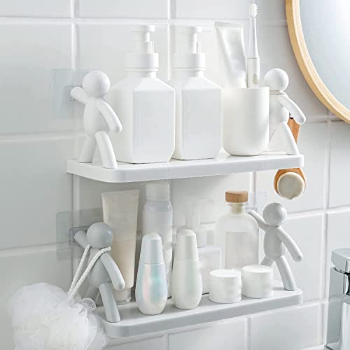 Giroayus Punching-Free Villain Storage Rack The Kitchen Toilet Receive Shelf,Floating Shelves Bathroom Wall Mounted Shelf (White, 4pc)