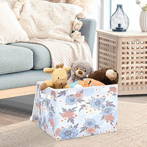 Kigai Storage Basket Floral Pattern Storage Boxes with Lids and Handle, Large Storage Cube Bin Collapsible for Shelves Closet Bedroom Living Room, 16.5x12.6x11.8 In