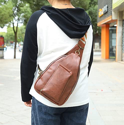 Mzjeaziany Women Chest Bag Sling Bag Small Crossbody PU Leather Satchel Daypack Shoulder backpack with coffee pocket for traveling hiking…(coffee pocket)