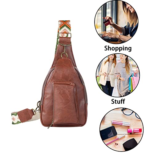 Mzjeaziany Women Chest Bag Sling Bag Small Crossbody PU Leather Satchel Daypack Shoulder backpack with coffee pocket for traveling hiking…(coffee pocket)